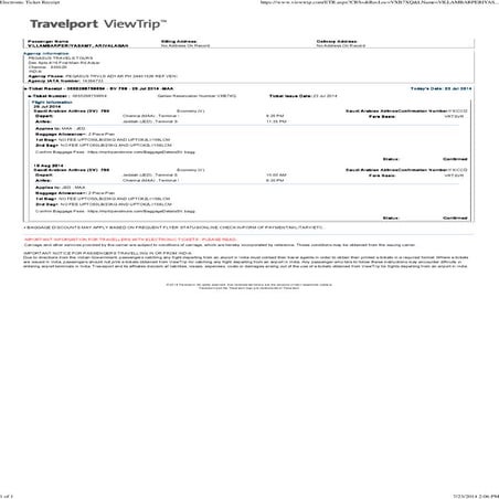 Electronic Ticket Receipt | PDF