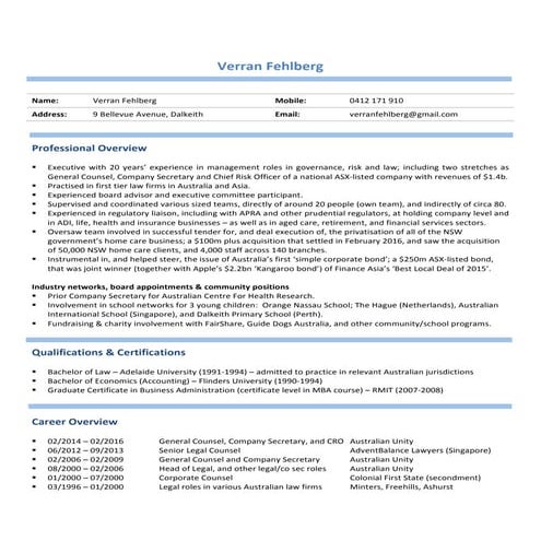 Resume clean Verran Fehlberg | PDF