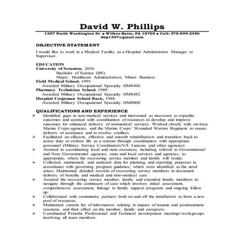 David W Phillips resume update | DOCX