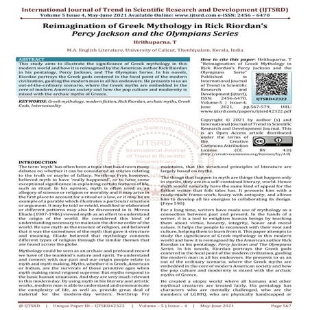 Reimagination of Greek Mythology in Rick Riordan’s Percy Jackson and ...