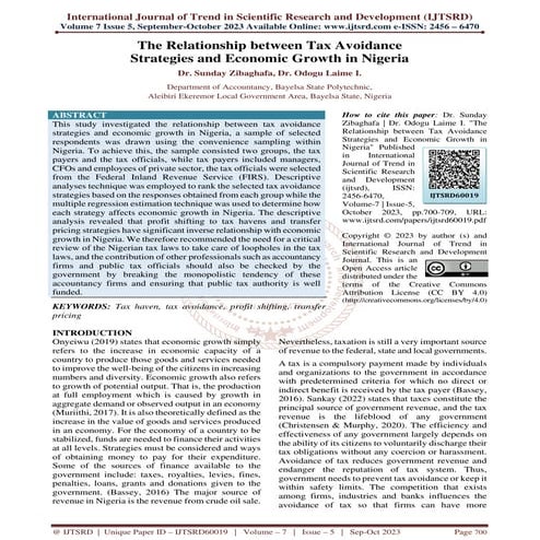 The Relationship between Tax Avoidance Strategies and Economic Growth in Nigeria | PDF