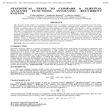 STATISTICAL TESTS TO COMPARE k SURVIVAL ANALYSIS FUNCTIONS INVOLVING ...