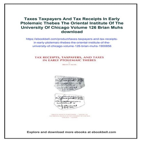 Taxes Taxpayers And Tax Receipts In Early Ptolemaic Thebes The Oriental ...