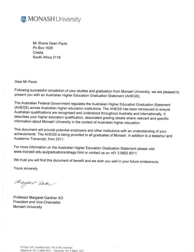 Australian Higher Education Graduation Statement