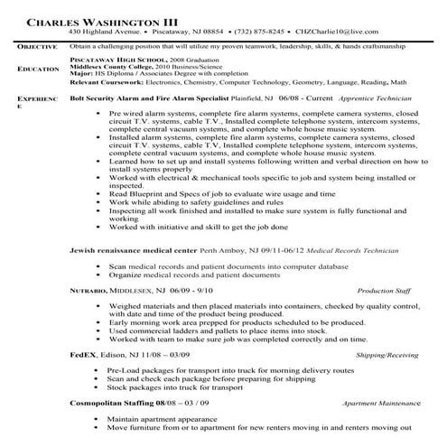 Charles Washington III Official Resume | DOC