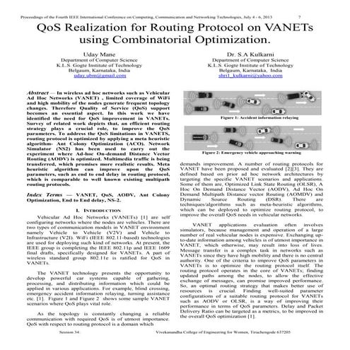 QoS Realization for Routing Protocol on VANETs using Combinatorial Optimizations | PDF