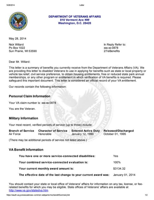 VA Benefit Verification Letter | PDF