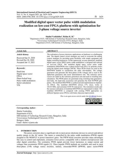 Modified Digital Space Vector Pulse Width Modulation Realization On Low Cost Fpga Platform With