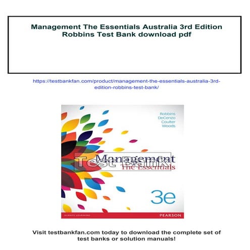 Management The Essentials Australia 3rd Edition Robbins Test Bank | PDF