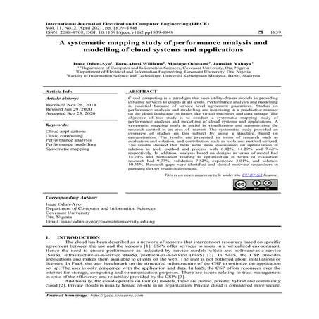A systematic mapping study of performance analysis and modelling of cloud systems and ...