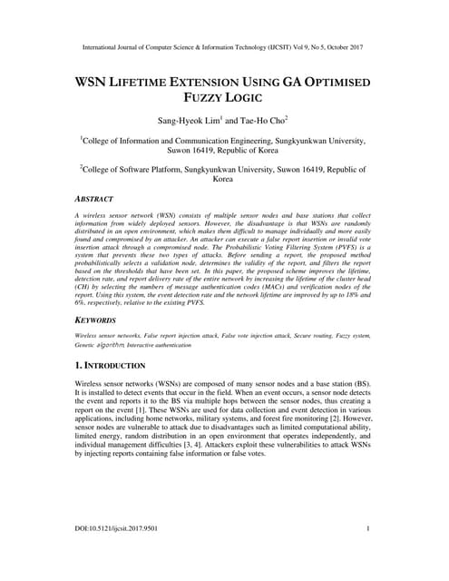 Wsn Lifetime Extension Using Ga Optimised Fuzzy Logic Pdf
