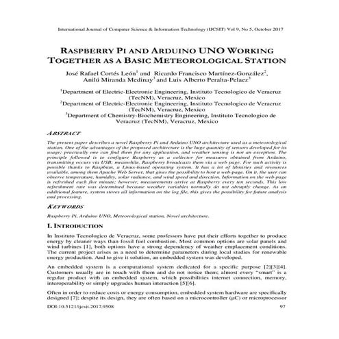 Raspberry PI and Arduino UNO Working Together as a Basic Meteorological Station | PDF