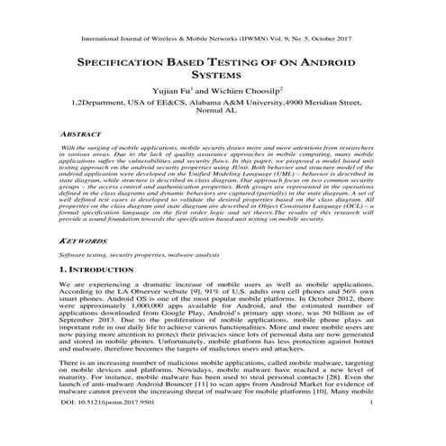 SPECIFICATION BASED TESTING OF ON ANDROID SYSTEMS | PDF