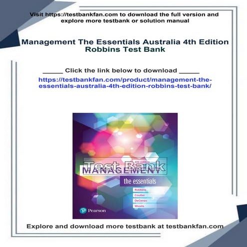 Management The Essentials Australia 4th Edition Robbins Test Bank | PDF
