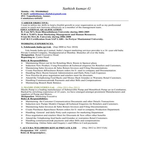 SATHISH KUMAR RESUME | DOC