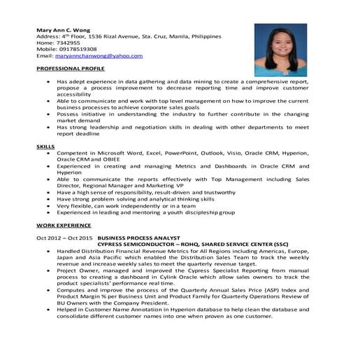 Curriculum Vitae - Mary Ann Chan Wong | DOCX