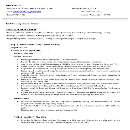 Samir_CV_Final | DOC | Business Accounting & Finance | Business
