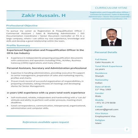 Zakir Hussain CV 10 Feb 2015 | PDF