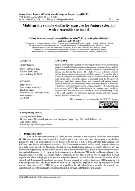 Multivariate Sample Similarity Measure For Feature Selection With A Resemblance Model Pdf