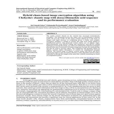 Hybrid Chaos Based Image Encryption Algorithm Using Chebyshev Chaotic Map With Deoxyribonucleic 9047