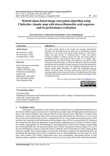 Hybrid Chaos Based Image Encryption Algorithm Using Chebyshev Chaotic Map With Deoxyribonucleic 9047