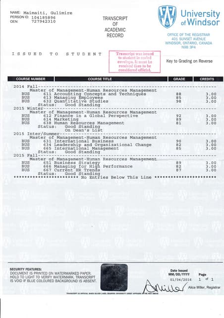 UP academic Record | PDF