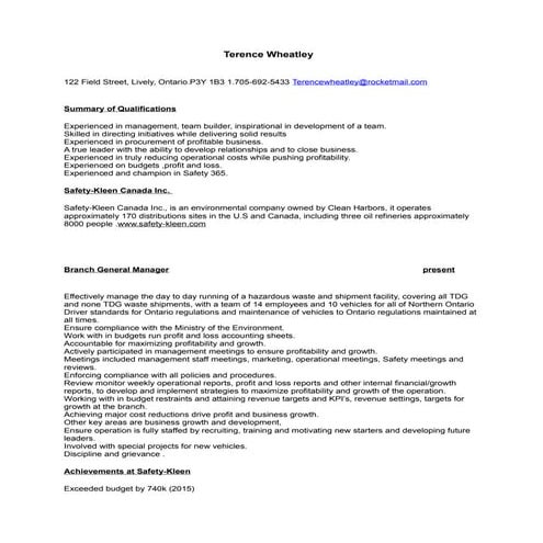 Terence Wheatley resume 2016 | PDF