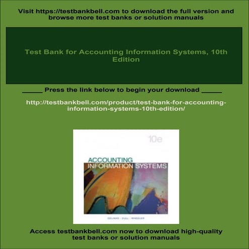Test Bank for Accounting Information Systems, 10th Edition | PDF