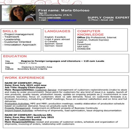 Curriculum Vitae Maria Glorioso | DOCX