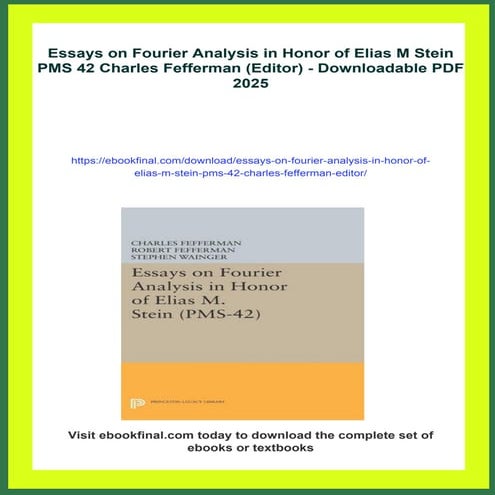 Essays on Fourier Analysis in Honor of Elias M Stein PMS 42 Charles ...