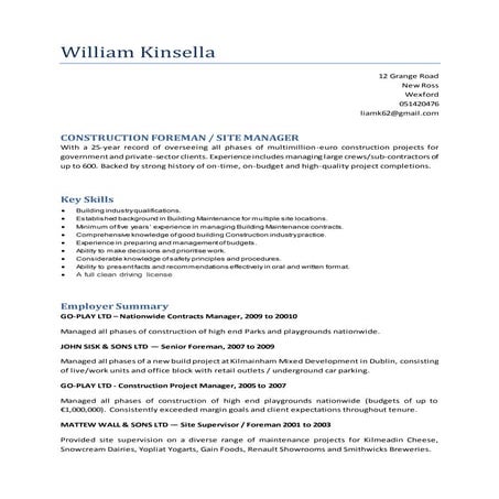 William Kinsella CV 2016 | DOCX