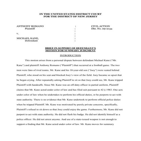 Summary Judgment Brief - 42 § 1983 - Color of Law | PDF