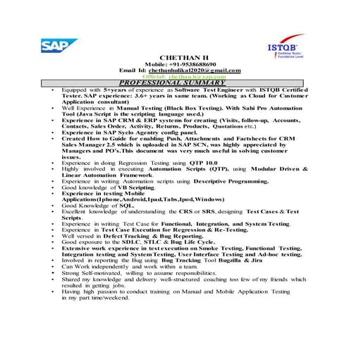 Chethan Updated Resume | DOCX | Operating Systems | Computer Software ...