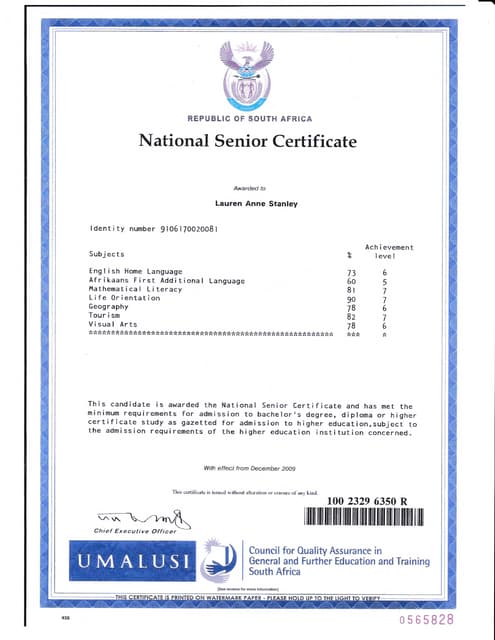 Matric Certificate | PDF