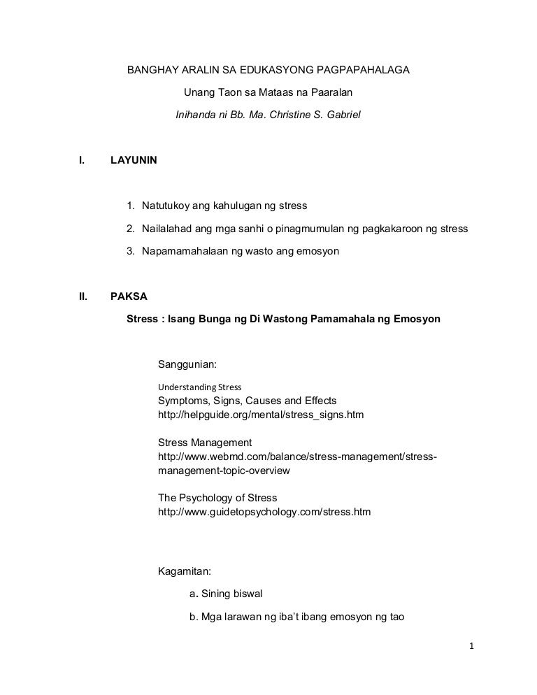 Bahagi Ng Banghay Aralin Sa Esp