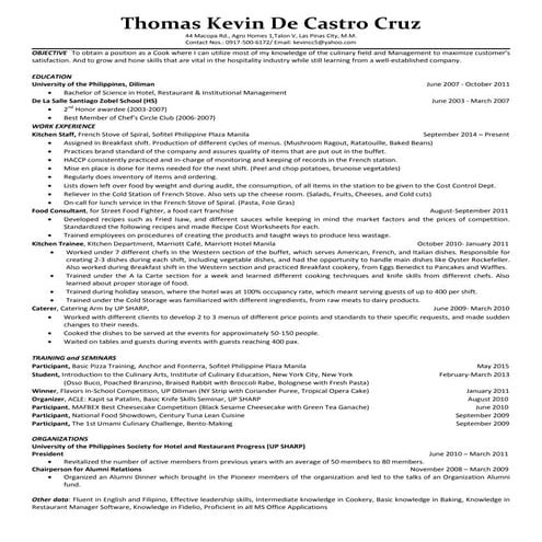 CV- THOMAS KEVIN DE CASTRO CRUZ updated | PDF | Food & Drink