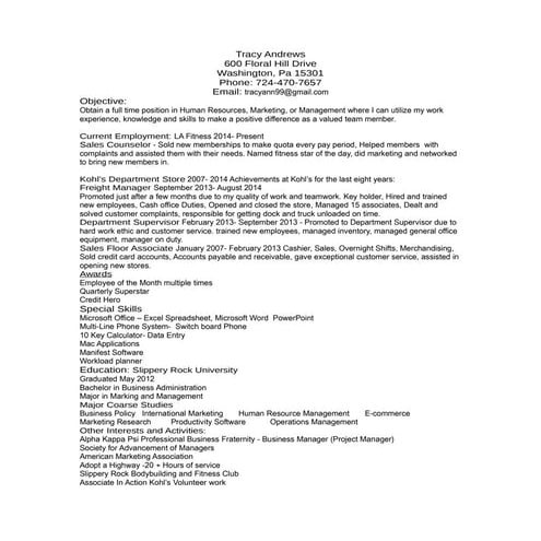 Tracy Andrews Resume 2015 | PDF