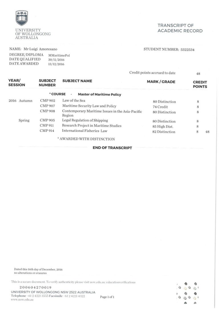 transcript of records maritime policy master