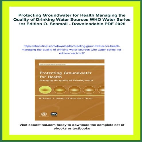 Protecting Groundwater for Health Managing the Quality of Drinking ...