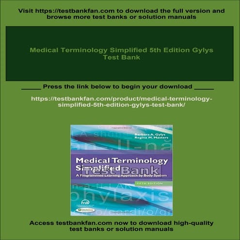 Medical Terminology Simplified 5th Edition Gylys Test Bank | PDF