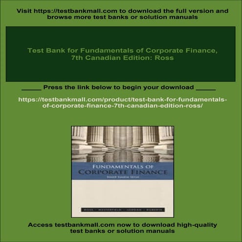 Test Bank for Fundamentals of Corporate Finance, 7th Canadian Edition ...
