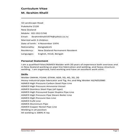 Ibrahim CV nz | DOC