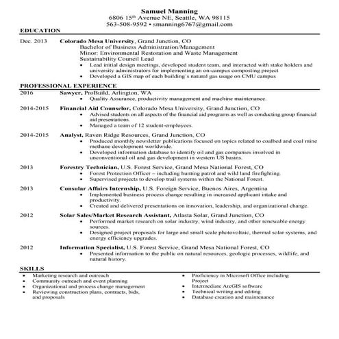 Sam Manning - Resume | PDF