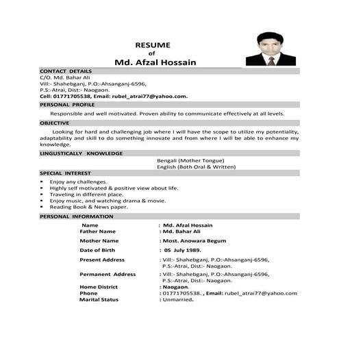 CV of Md Afzal Hossain.... | PDF