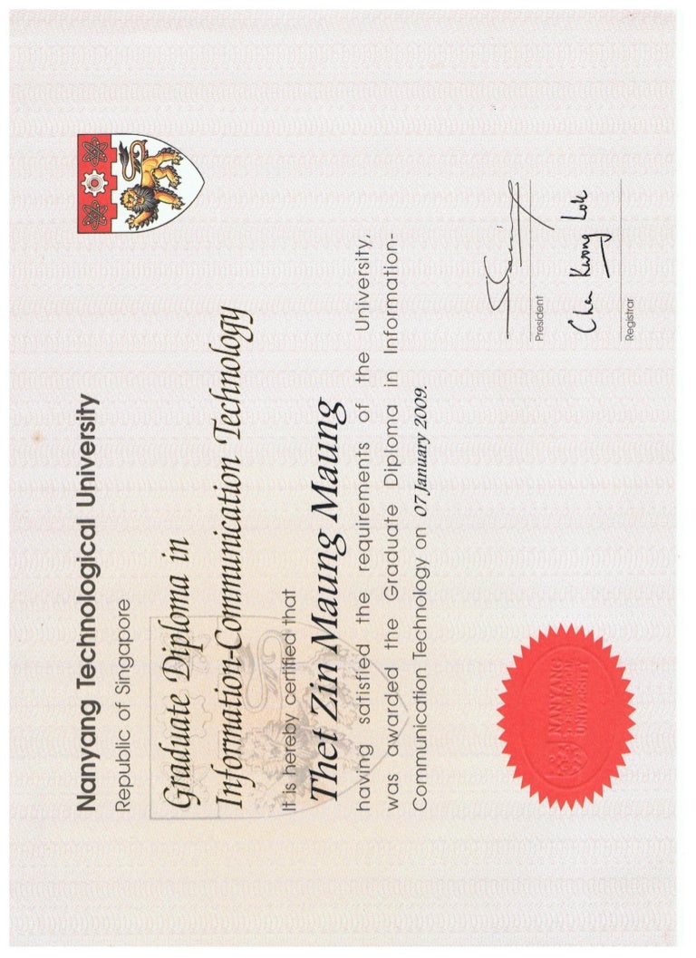 Graduate Diploma in IT from NTU