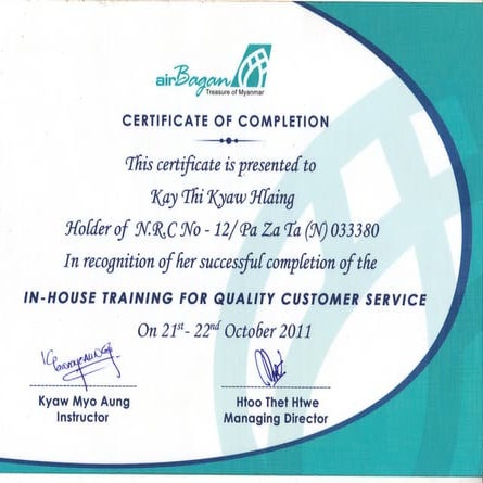 Customer Service Certificate | PPT