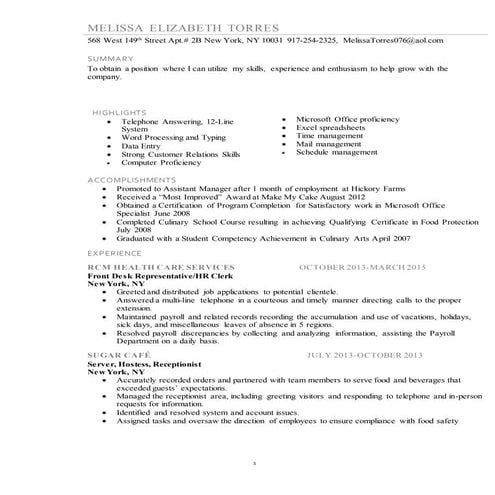 Melissa Resume 2015 | DOCX