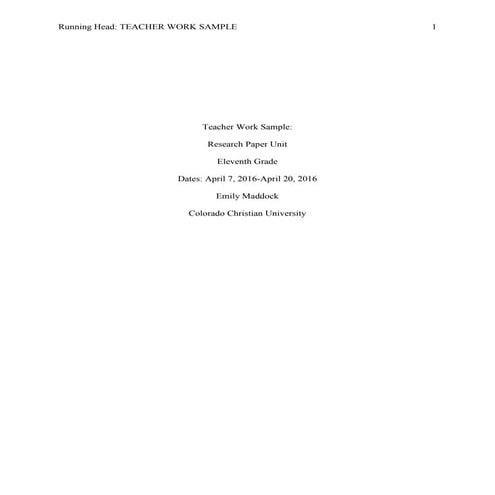 Emily Maddock Teacher Work Sample with Completed Logs | PDF