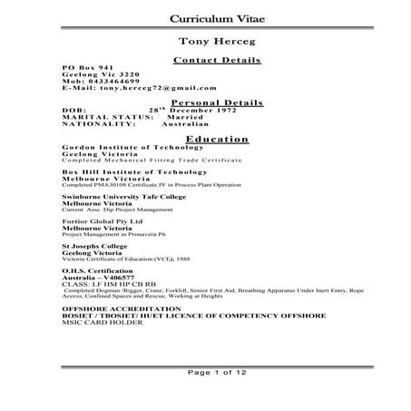 TONY HERCEGl resume | PDF