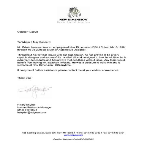 NDG Letterhead - Ed Isaacson Reference Letter-1 | PDF